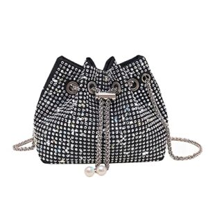 silver purse clutch rhinestone evening crossbody bags sparkly for women diamond bling bag crystal handbags wedding event (silver black)