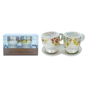 spring flower bouquet 5.75 x 3.25 inch dolomite stoneware salt & pepper shaker set with caddy