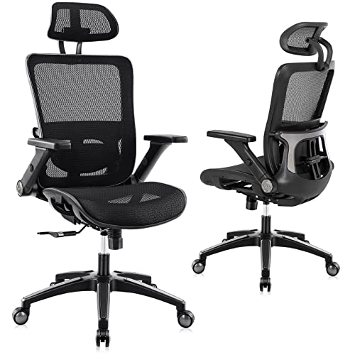 Office Chair Ergonomic Mesh Chair High Back Computer Desk Chair Adjustable Lumbar Support Rotating Chair with 3D Armrest and Headrest Reclining Chair, Black