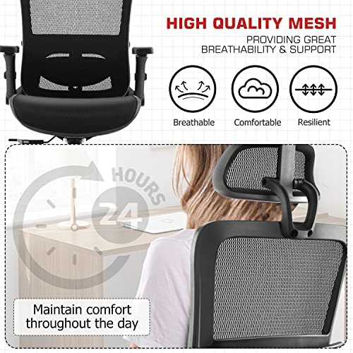 Office Chair Ergonomic Mesh Chair High Back Computer Desk Chair Adjustable Lumbar Support Rotating Chair with 3D Armrest and Headrest Reclining Chair, Black