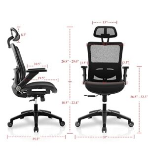 Office Chair Ergonomic Mesh Chair High Back Computer Desk Chair Adjustable Lumbar Support Rotating Chair with 3D Armrest and Headrest Reclining Chair, Black