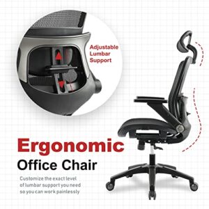 Office Chair Ergonomic Mesh Chair High Back Computer Desk Chair Adjustable Lumbar Support Rotating Chair with 3D Armrest and Headrest Reclining Chair, Black