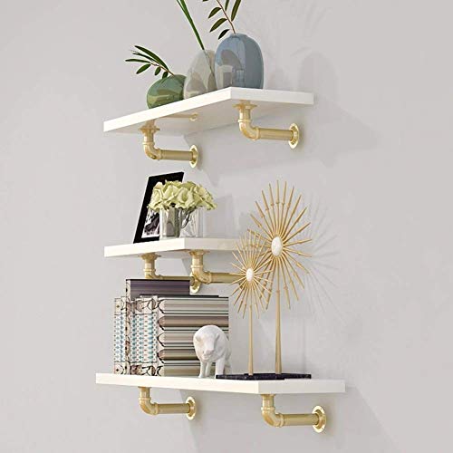 PIBM Stylish Simplicity Shelf Wall Mounted Floating Rack Shelves Industrial Wind Water Pipe Metal Solid Wood Show Bookshelf Kitchen Bathroom Store,7 Sizes, a , 40X20CM