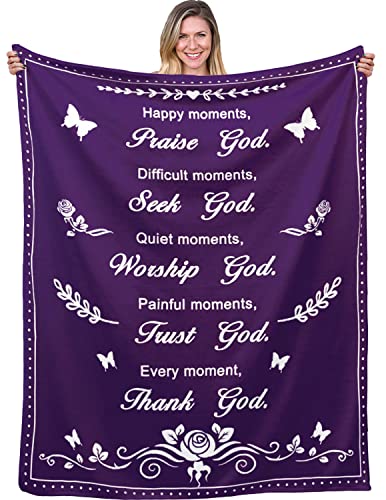 Bible Verse Blanket with Inspirational Thoughts and Prayers, Religious Gifts for Women, Christian Gifts, Faith, Catholic, Spiritual, Church, Comforting, First Communion Gifts for Her 60"x 50"