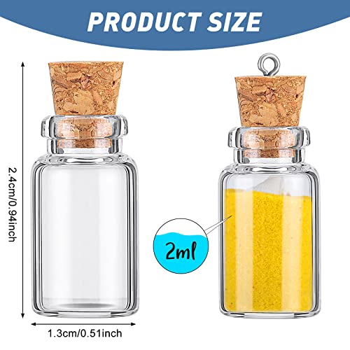 Mimorou 100 Pcs Mini Glass Bottles with Cork Stoppers 2 ml Clear Small Jars 0.07oz Vials Sets DIY Decorative Wish Potion Bottles, Including Eye Screws Ropes 10 Funnels