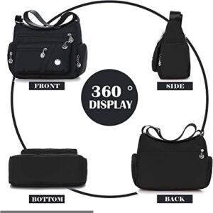 Gladdon Nylon Small Crossbody Bags for Women Multiple Pockets Shoulder Purses Ladies Satchel Purse with Adjustable Strap Black