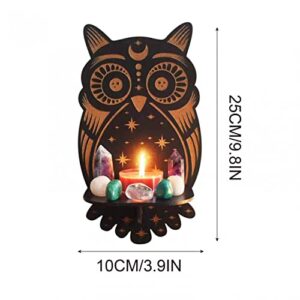 Halloween Decoration Hand Floral Sun and Moon Altar Shelf with-Pendulum and Necklace Stand Wooden Creative Crystal Wall Shelf (Owl)