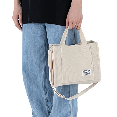 Century Star Corduroy Small Mini Tote Bag Crossbody for Women Handbag Fashion Casual Eco Travel Shoulder Bag White One Size