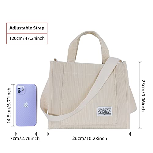 Century Star Corduroy Small Mini Tote Bag Crossbody for Women Handbag Fashion Casual Eco Travel Shoulder Bag White One Size