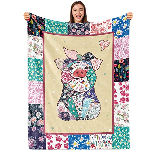 Cute Pig Blanket Gift for Girls Women Cute Pig Animal Blanket Super Soft Plush Flannel Throw Blanket for Couch Bed Sofa 60"x80"