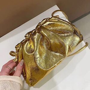 Bisadon Dumpling Pouch Crossbody Bag for Women Soft Clutch Purse Ruched Shoulder Bag Fashion Evening Bag Gold Small