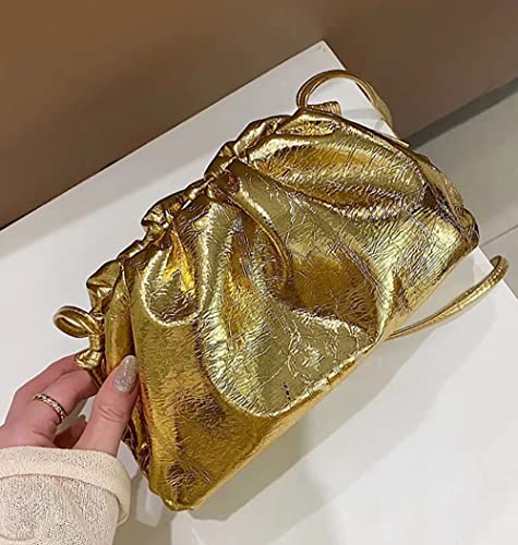 Bisadon Dumpling Pouch Crossbody Bag for Women Soft Clutch Purse Ruched Shoulder Bag Fashion Evening Bag Gold Small