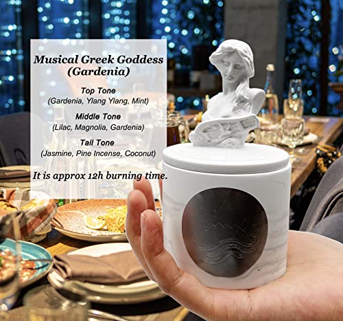 Scented Candle Decorative Soy Candle with Musical Greek Goddess Statue Lids for Home Decor Meditation Jar Candle Gifts for Women Mothers Day Candle 1PC