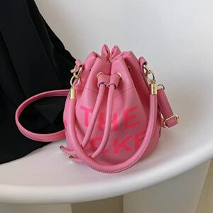 The Bucket Bag for Women, Small Leather Bucket Bag Purse, Crossbody/Handbag/Hobo Bag(7.9 * 7.9 * 8.3in) (Rose Red)