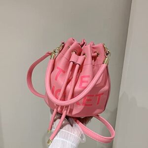 The Bucket Bag for Women, Small Leather Bucket Bag Purse, Crossbody/Handbag/Hobo Bag(7.9 * 7.9 * 8.3in) (Rose Red)