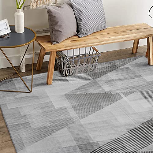 RUGSREAL Washable Rug for Living Room Modern Geometric Indoor Area Rug Stain Resistant Non-Slip Low-Pile Contemporary Area Rug for Bedroom Home Office, 8' x 10' Grey