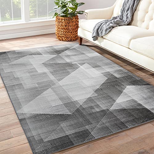 RUGSREAL Washable Rug for Living Room Modern Geometric Indoor Area Rug Stain Resistant Non-Slip Low-Pile Contemporary Area Rug for Bedroom Home Office, 8' x 10' Grey