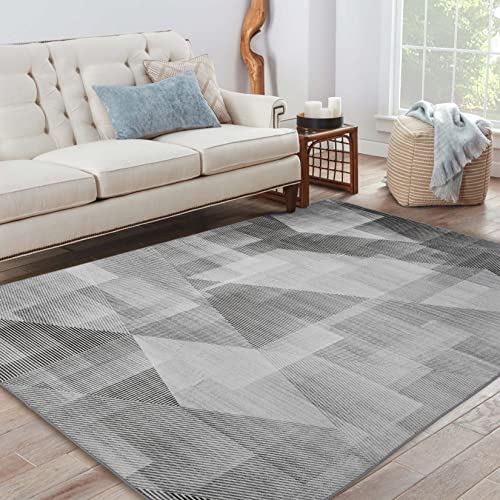 RUGSREAL Washable Rug for Living Room Modern Geometric Indoor Area Rug Stain Resistant Non-Slip Low-Pile Contemporary Area Rug for Bedroom Home Office, 8' x 10' Grey