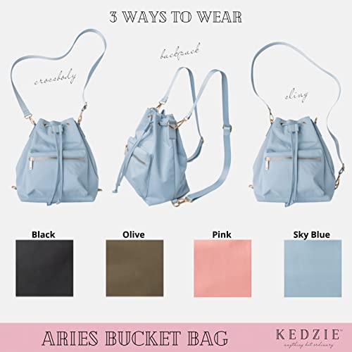 KEDZIE Aries Convertible Bucket Bag 3-Way Backpack Crossbody Strap Purse for Women - Sky Blue