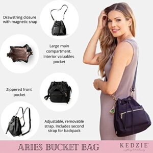 KEDZIE Aries Convertible Bucket Bag 3-Way Backpack Crossbody Strap Purse for Women - Sky Blue