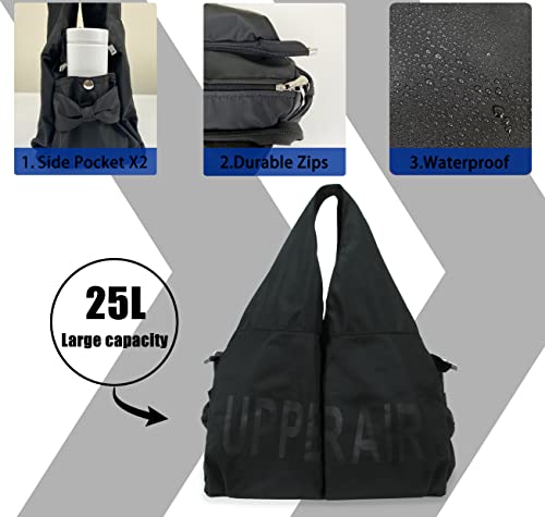 Tote Bag for Women Large Shoulder Bag with zipper Fashion hobo Handbags Waterproof Nylon Bag for Work Travel Shopping (Black)