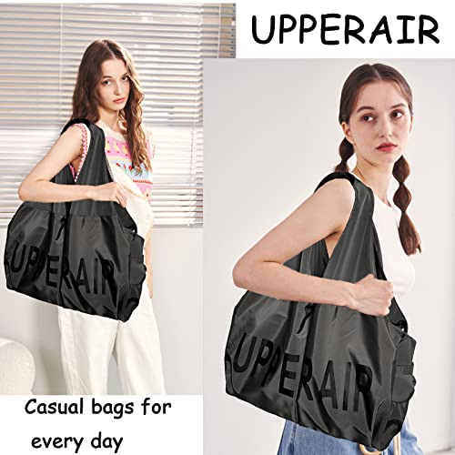 Tote Bag for Women Large Shoulder Bag with zipper Fashion hobo Handbags Waterproof Nylon Bag for Work Travel Shopping (Black)