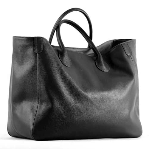 Oversize Tote Bags for Women Genuine Leather Handbags and Purses Brown Large Shopper Bag Female Travel Handbag (A Black,41cm-21cm-34cm)