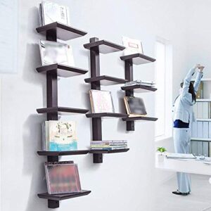 PIBM Stylish Simplicity Shelf Wall Mounted Floating Rack Wooden Solid Wood Storage Shelves Books Collection Display,3 Colors Avaliable,3 Layers / 4 Layers / 5 Layers, Black , 20X66.2cm