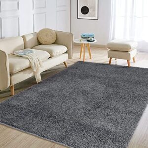 cozyloom large shag area rug, 9 x 12 luxury soft shaggy rug, plush fluffy indoor floor carpet cozy solid modern rug anti-skid bedroom floor cover living room nursery throw carpet dark grey