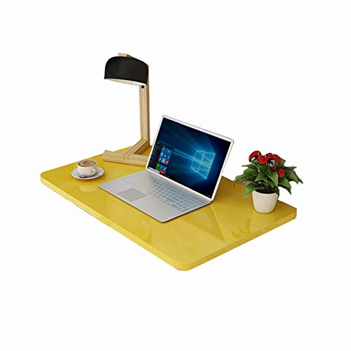 PIBM Stylish Simplicity Shelf Wall Mounted Floating Rack Shelves Foldable Dining Table Bookshelf Computer Desk Solid Wood Metal Bracket Smooth,12 Sizes,5 Colors, Yellow , 120x40cm