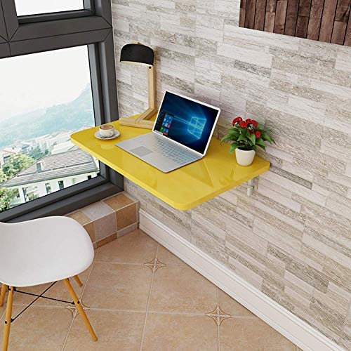 PIBM Stylish Simplicity Shelf Wall Mounted Floating Rack Shelves Foldable Dining Table Bookshelf Computer Desk Solid Wood Metal Bracket Smooth,12 Sizes,5 Colors, Yellow , 120x40cm