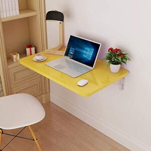 PIBM Stylish Simplicity Shelf Wall Mounted Floating Rack Shelves Foldable Dining Table Bookshelf Computer Desk Solid Wood Metal Bracket Smooth,12 Sizes,5 Colors, Yellow , 120x40cm