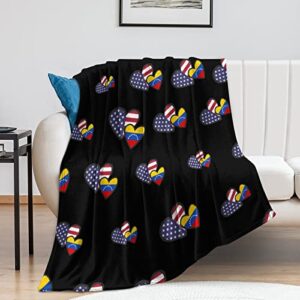 Interlocking Hearts American Venezuela Flag Flannel Throw Blanket Lightweight Plush Quilt Warm Soft for Bed and Sofa Couch Christmas 60"*80"（150 * 200cm）