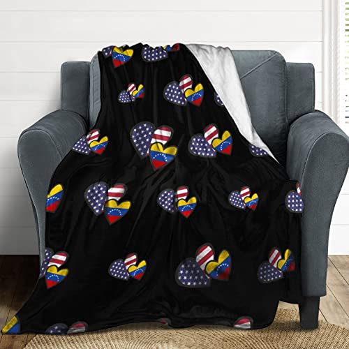 Interlocking Hearts American Venezuela Flag Flannel Throw Blanket Lightweight Plush Quilt Warm Soft for Bed and Sofa Couch Christmas 60"*80"（150 * 200cm）