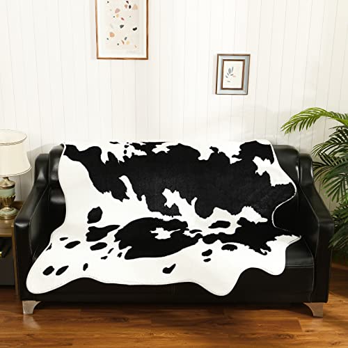 Espiraio Cow Print Rug, Cute Area Rug for Living Room Bedroom Nursery Room, Super Soft Non-Slip Faux Animal Print Carpet for Kids, Suitable for Western Room Decor, Black and White, 4.6x5.2 Feet