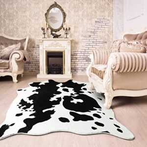 Espiraio Cow Print Rug, Cute Area Rug for Living Room Bedroom Nursery Room, Super Soft Non-Slip Faux Animal Print Carpet for Kids, Suitable for Western Room Decor, Black and White, 4.6x5.2 Feet