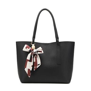 soft pebbled faux leather tote shoulder bag with bowknot large capacity satchel handbag purse