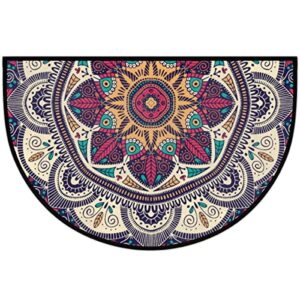 ethnic mandala flowers floral half round doormat water absorption half circle rug non-slip semi circle area rugs durable wear resistant indoor entrance doormat for bathroom bedroom home decor 36×24 in