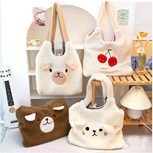 Qubanda Cute Bear Shoulder Bag Soft Plush Hobo Tote Handbag for Women Girls Purse Shopping Bag