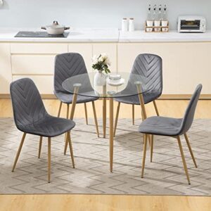 nopurs glass dining table set for 4 – modern round kitchen dining room sets v-shaped upholstered chairs with metal legs for kitchen dining room breakfast nook, dark grey