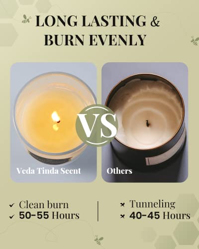 Veda Tinda Scent Vanilla Scented Candles Gift for Women, Beeswax Candles for Home Scented, Strong Scented Candle Keep Your Home Smell Heavenly, 7.4oz Over 55 Hours