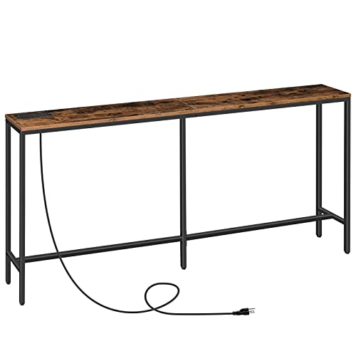 ALLOSWELL Console Table with Power Outlet, 70.9" Narrow Sofa Table, Industrial Entryway Table with USB Ports, Behind Couch Table for Entryway, Hallway, Foyer, Living Room, Bedroom CTHR18E01