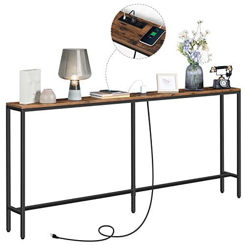 ALLOSWELL Console Table with Power Outlet, 70.9" Narrow Sofa Table, Industrial Entryway Table with USB Ports, Behind Couch Table for Entryway, Hallway, Foyer, Living Room, Bedroom CTHR18E01