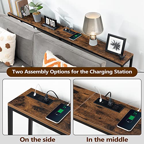 ALLOSWELL Console Table with Power Outlet, 70.9" Narrow Sofa Table, Industrial Entryway Table with USB Ports, Behind Couch Table for Entryway, Hallway, Foyer, Living Room, Bedroom CTHR18E01