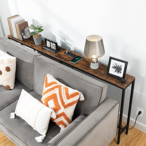 ALLOSWELL Console Table with Power Outlet, 70.9" Narrow Sofa Table, Industrial Entryway Table with USB Ports, Behind Couch Table for Entryway, Hallway, Foyer, Living Room, Bedroom CTHR18E01