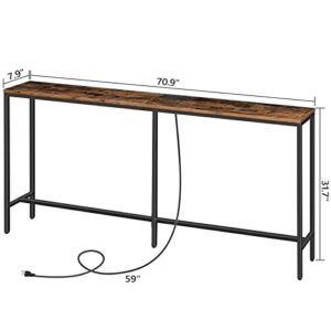 ALLOSWELL Console Table with Power Outlet, 70.9" Narrow Sofa Table, Industrial Entryway Table with USB Ports, Behind Couch Table for Entryway, Hallway, Foyer, Living Room, Bedroom CTHR18E01