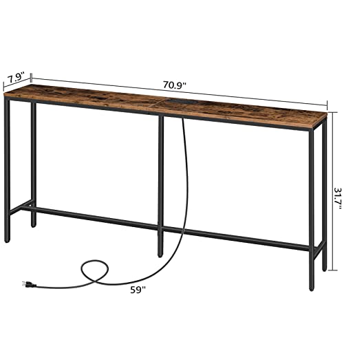 ALLOSWELL Console Table with Power Outlet, 70.9" Narrow Sofa Table, Industrial Entryway Table with USB Ports, Behind Couch Table for Entryway, Hallway, Foyer, Living Room, Bedroom CTHR18E01