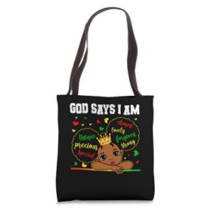 god says i am melanin girls black history month juneteenth tote bag