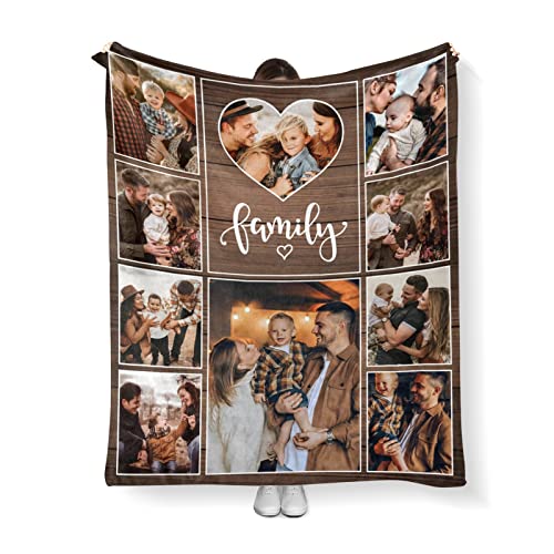 Custom Blankets with Photos, Personalized Family Blankets with Heart for Family Mom Dad Couples Baby, Custom Photos Collage Throw Blanket for Birthday Christmas Anniversary Halloween Mother's Day