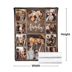 Custom Blankets with Photos, Personalized Family Blankets with Heart for Family Mom Dad Couples Baby, Custom Photos Collage Throw Blanket for Birthday Christmas Anniversary Halloween Mother's Day